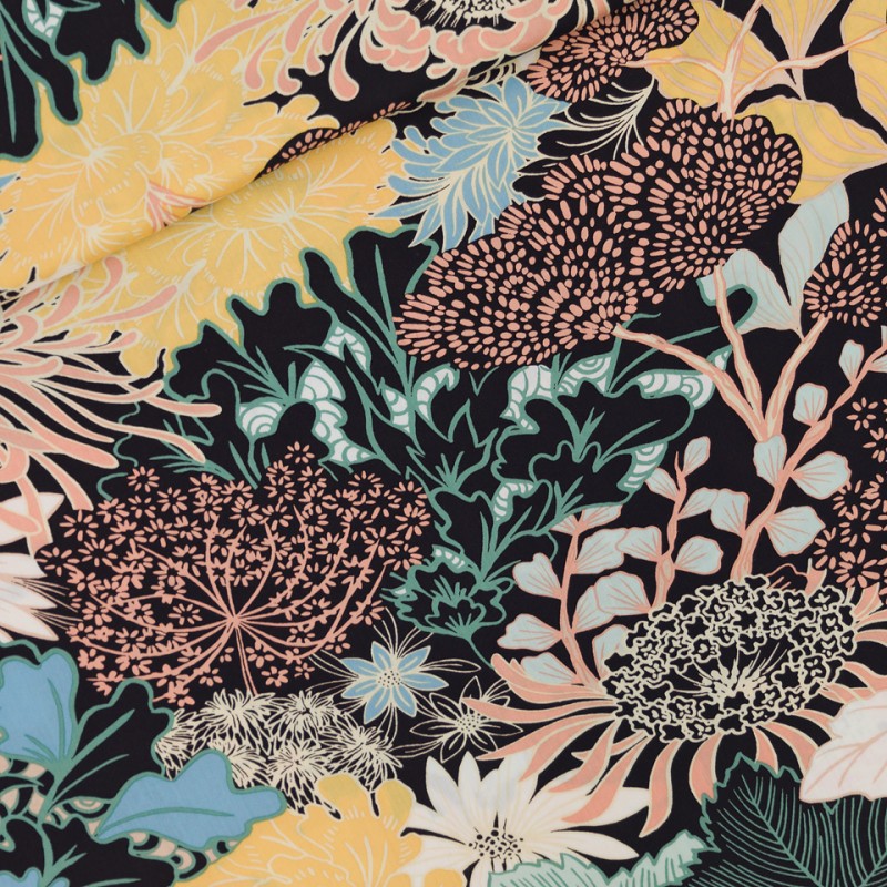 Tissu See you at six viscose Sea Garden - noir